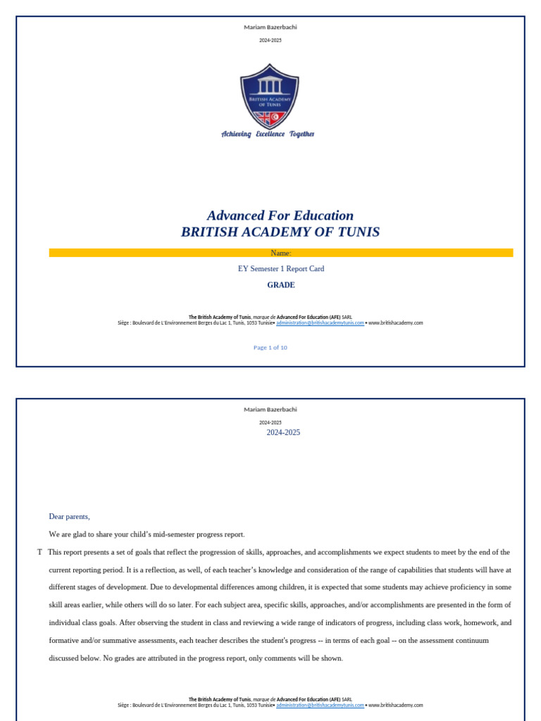 EY REPORT CARD | PDF | Learning | Cognition