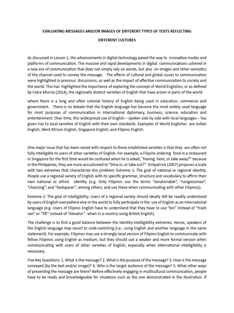 Evaluating Messages Text and Pictures | PDF | English Language | Communication