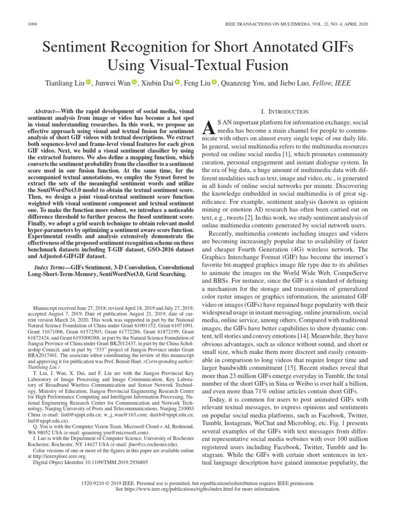 2020 Ieee Sentiment Recognition For Short Annotated S Using Visual Textual Fusion Pdf