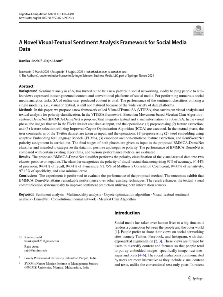 2021 Springer A Novel Visual Textual Sentiment Analysis Framework For Social Media Data