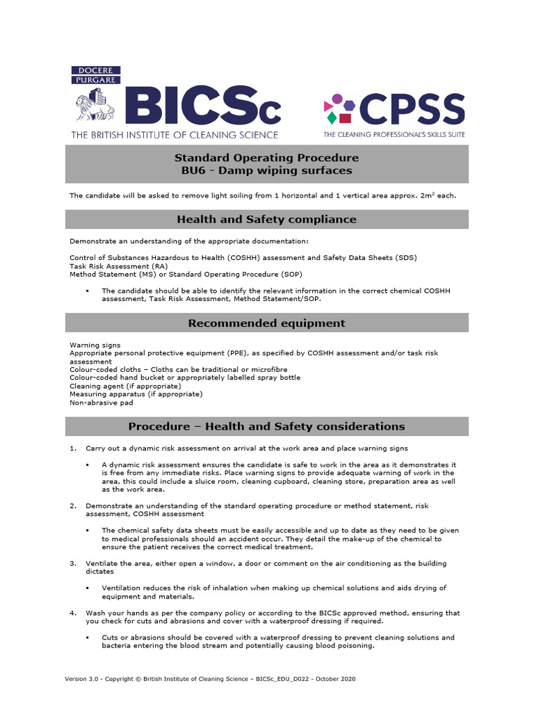 19 - SOP Damp Wiping Surfaces | PDF | Personal Protective Equipment ...