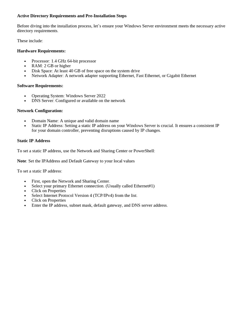 Active Directory Requirements and Pre | PDF | Ip Address | Active Directory