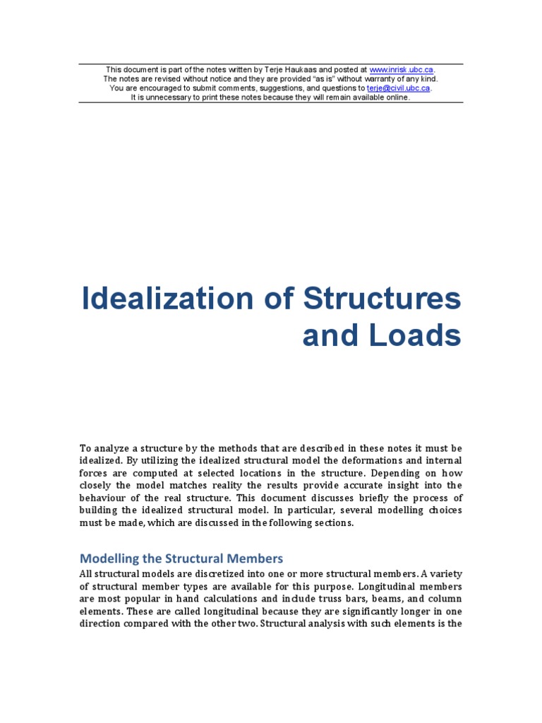 Structural ANALYSIS Idealization of Structures and Loads | PDF | Bending | Beam (Structure)