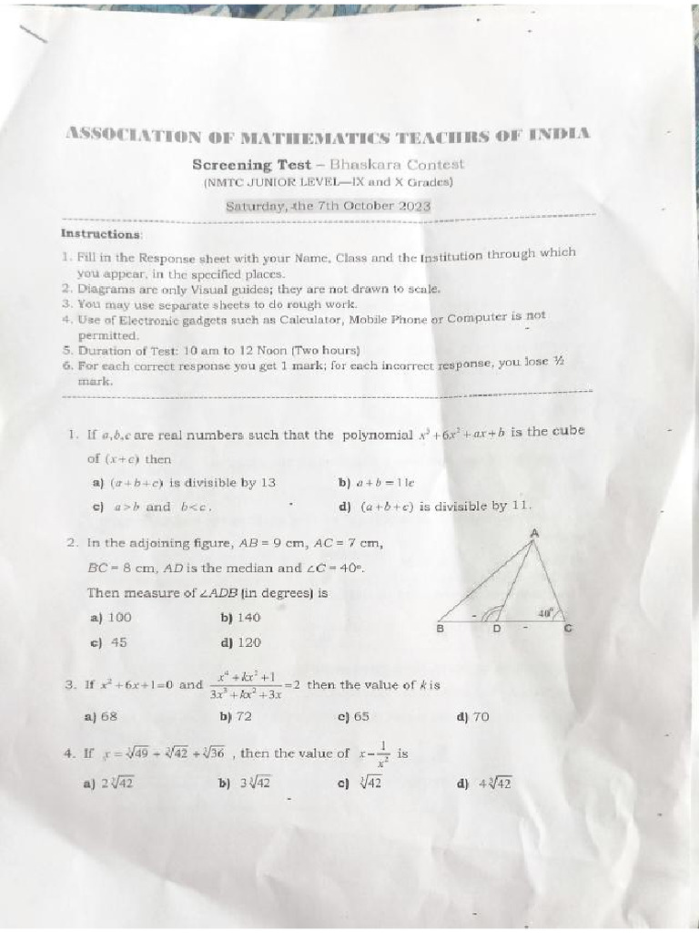 NMTC Class 9 2023 | PDF