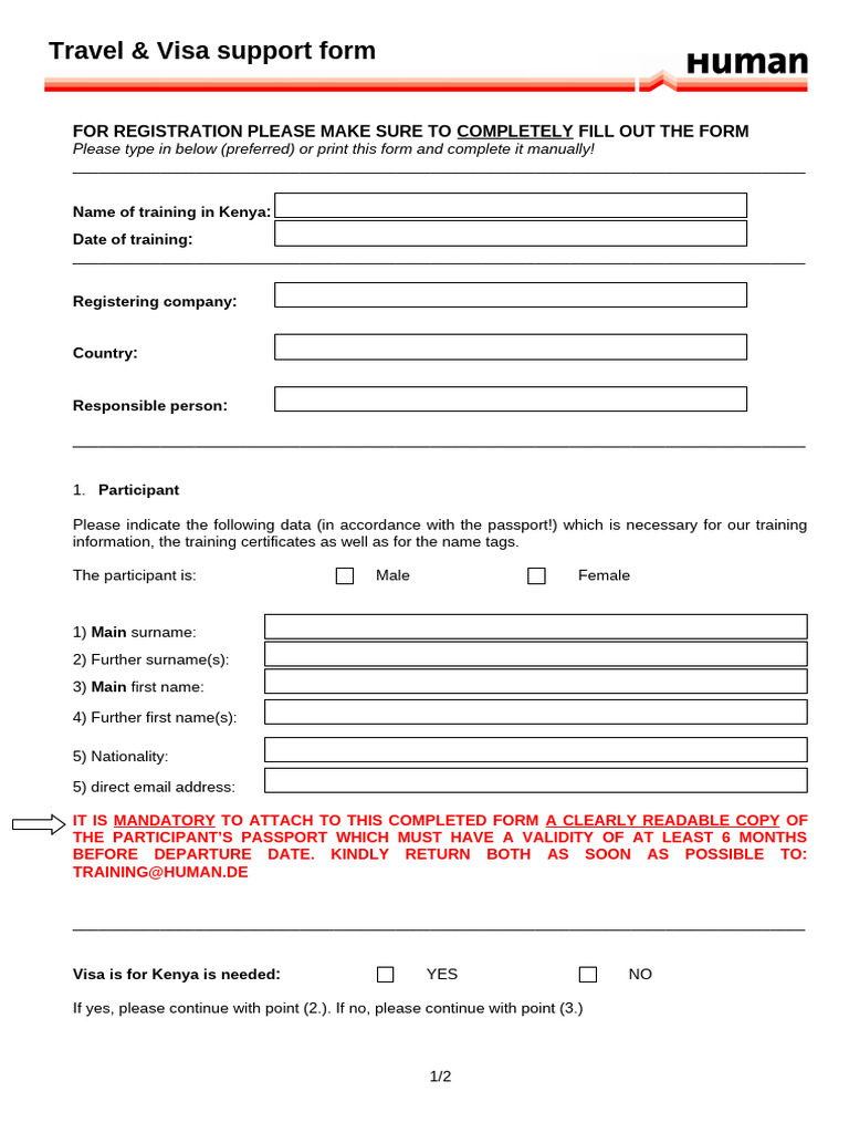 Kenya Training Visa Support Form | PDF | Travel Visa | Passport