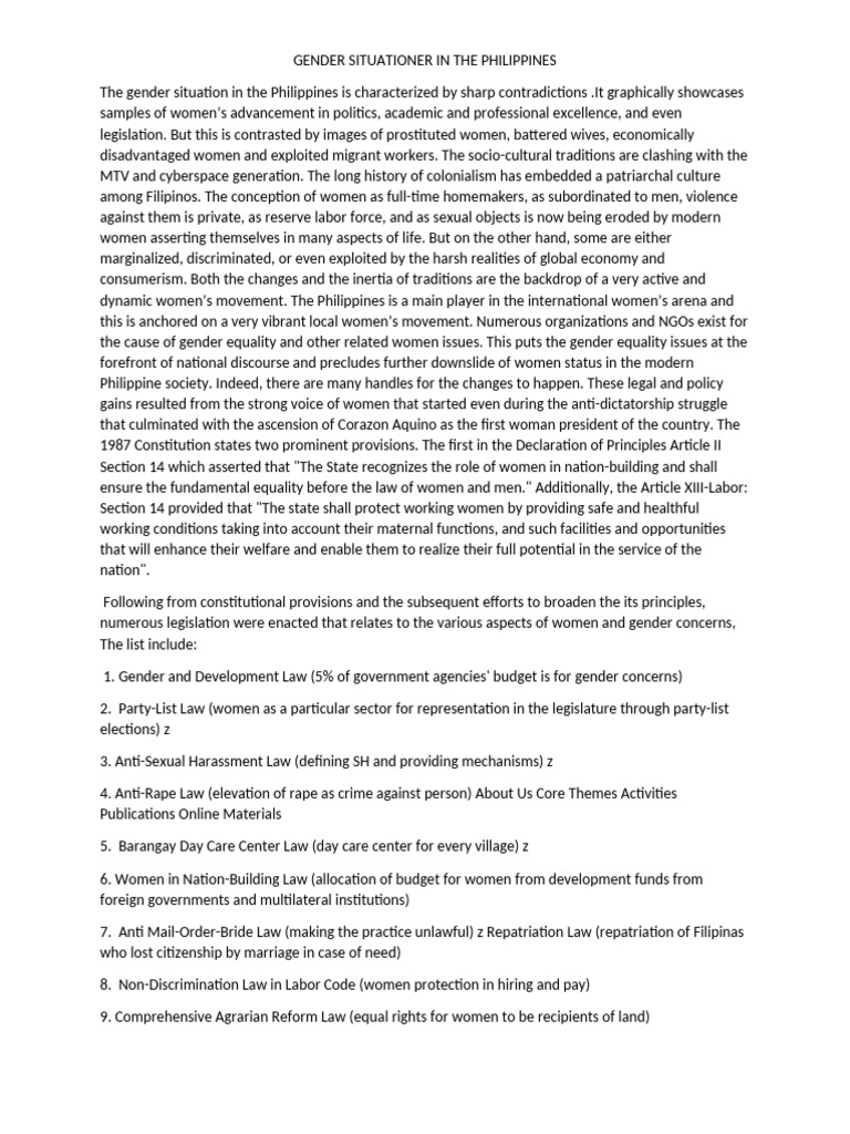 Gender Situationer in The Philippines | PDF | Employment | Labour Economics