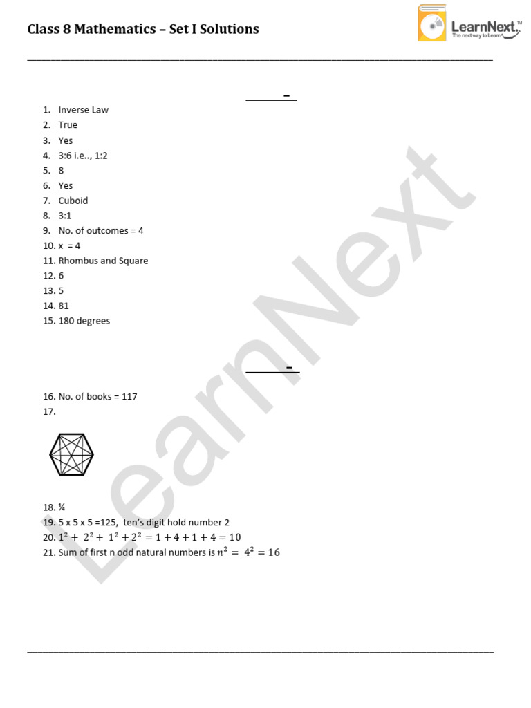 Class 8 Maths Set I Question Papers Solutions 2023 24 | PDF | Convex ...