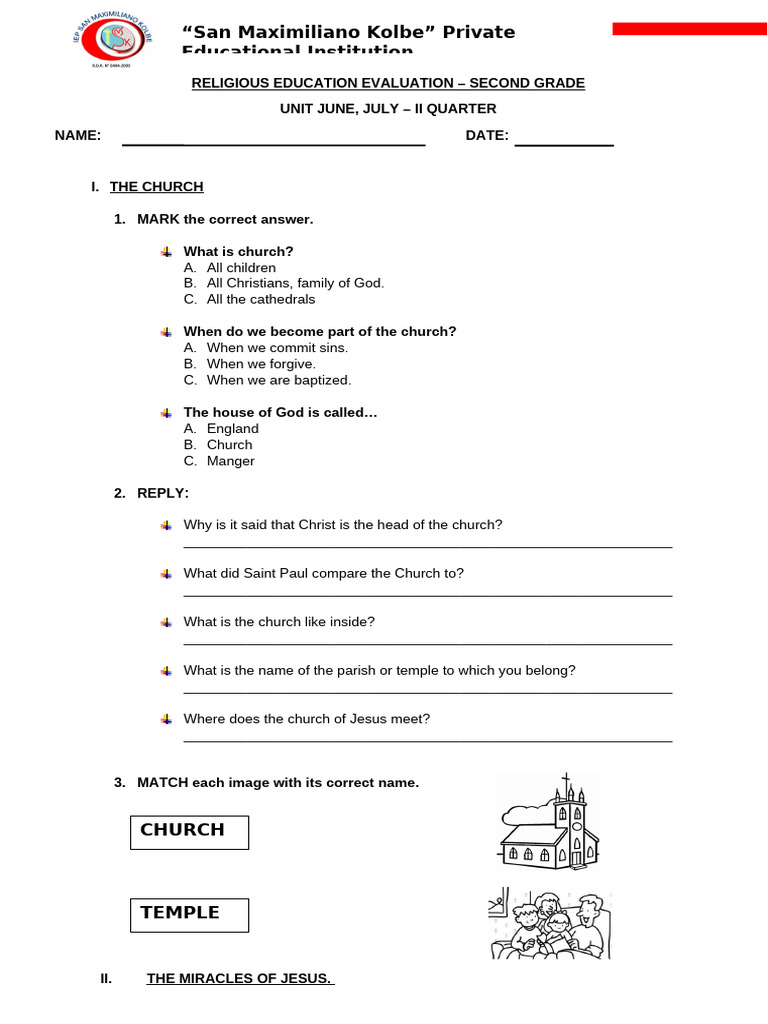 Second Grade Religious Education Evaluation | PDF | Jesus | Lazarus Of ...