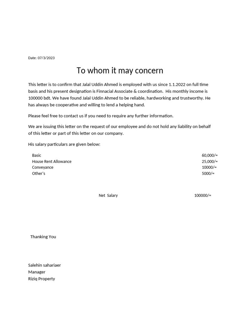Final Salary Certificate Jalal Sir | PDF