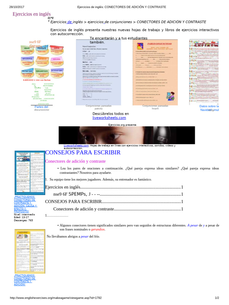 Ejercicios Conectores de Adición y Contraste | PDF