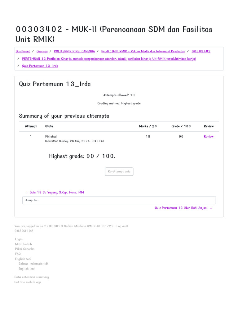 Quiz Pertemuan 13 - Irda | PDF