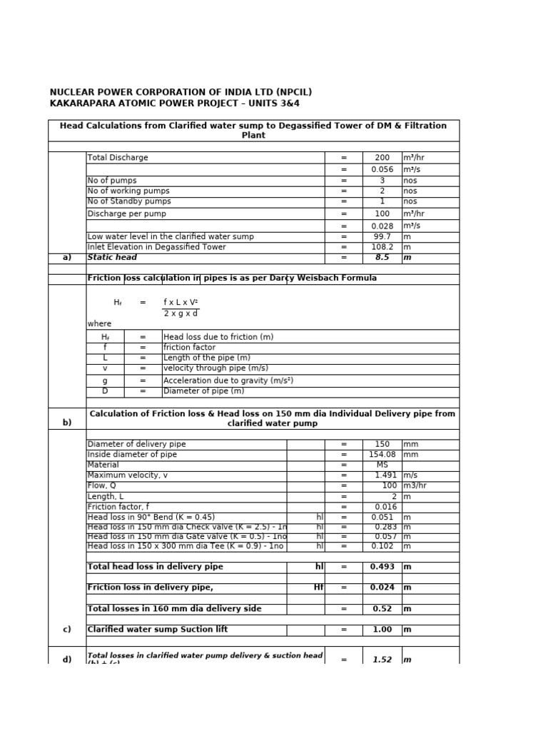 Head Calculation 14 07 11 | PDF | Valve | Pump