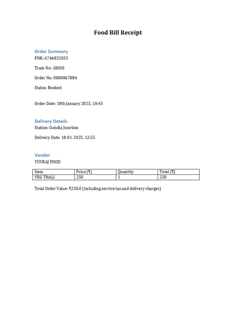 Train Food Bill 2 | PDF