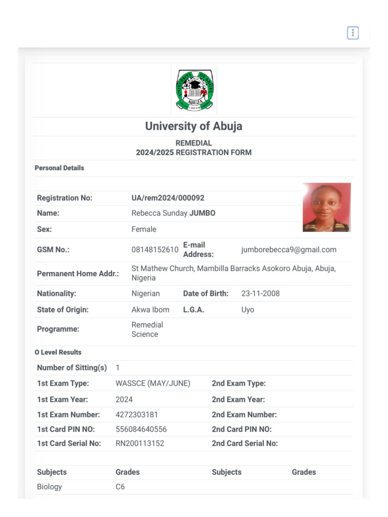 Rebecca Remedial Application Form | PDF