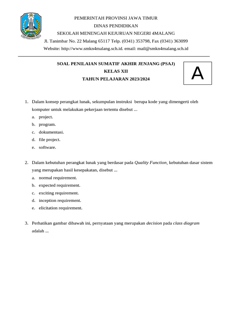 SOAL PSAJ 2023-2024 PAKET A | PDF