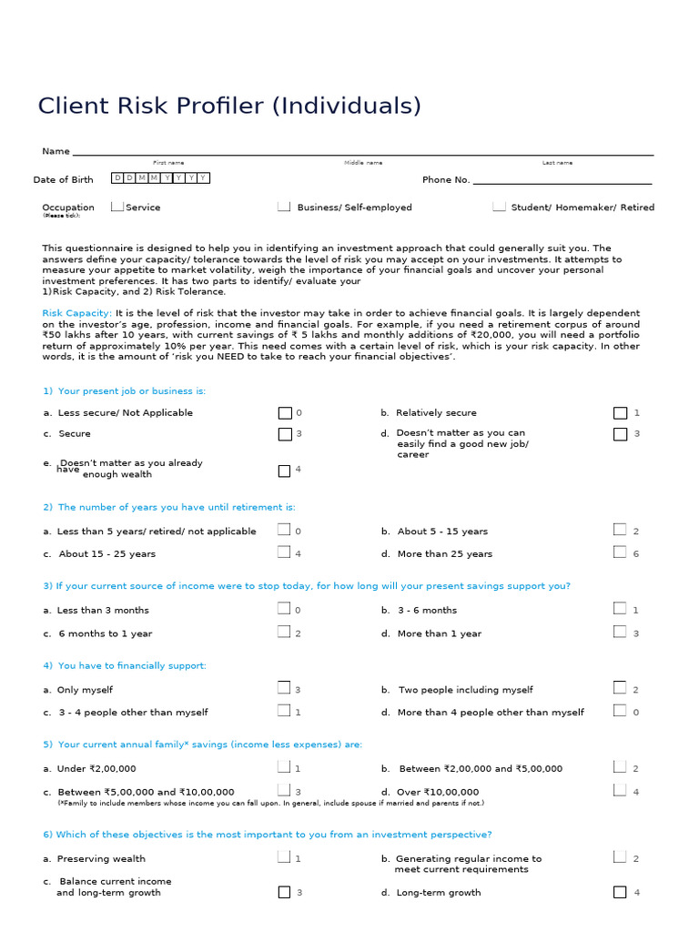 Risk Profiler Form Individuals | PDF | Investing | Risk