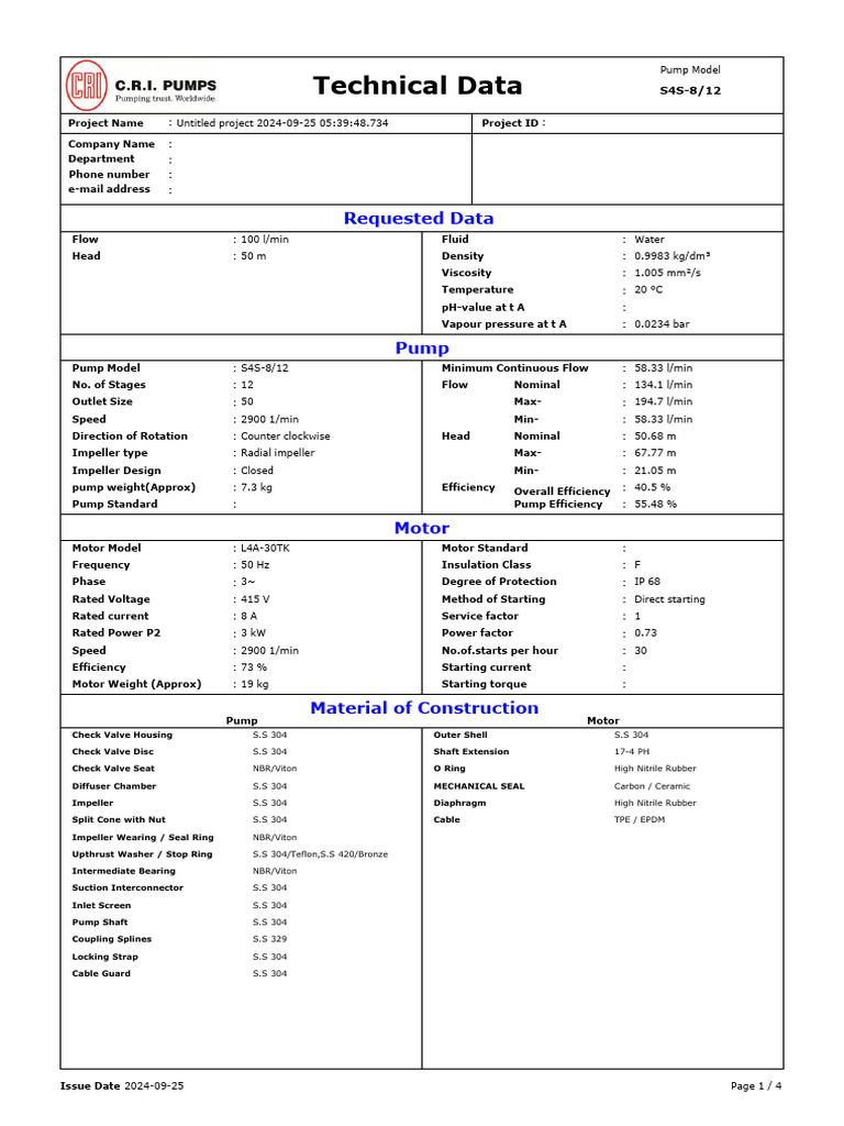 Data - Sheet - S4S-8 - 12, - 2.2kW, - 2 - BSP - Sub - Pump - 4 - 50Hz ...