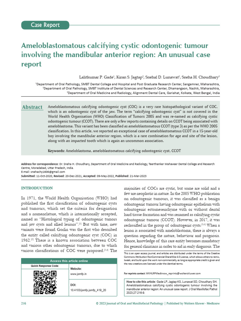 Ameloblastomatous Calcifying Cystic Odontogenic.36 | PDF | Epithelium ...