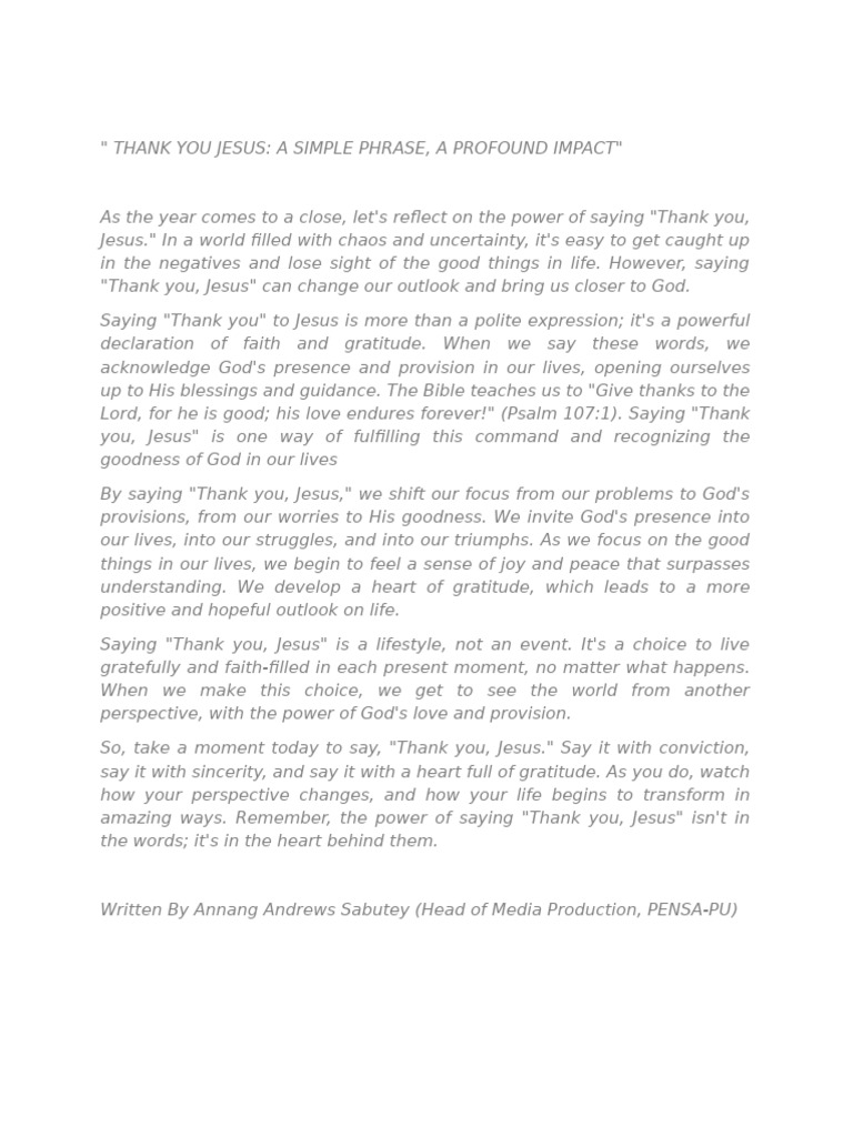 The Power of Saying Thank You Jesus-1 | PDF