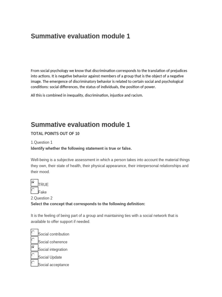 Summative Assessment Module 1 | PDF | Prejudices | Well Being