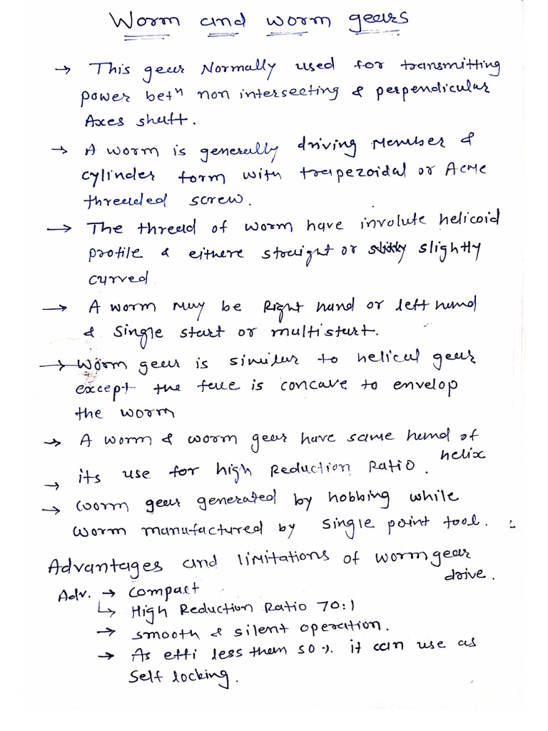 Design of Worm and Worm Gear Drive Hand Notes | PDF