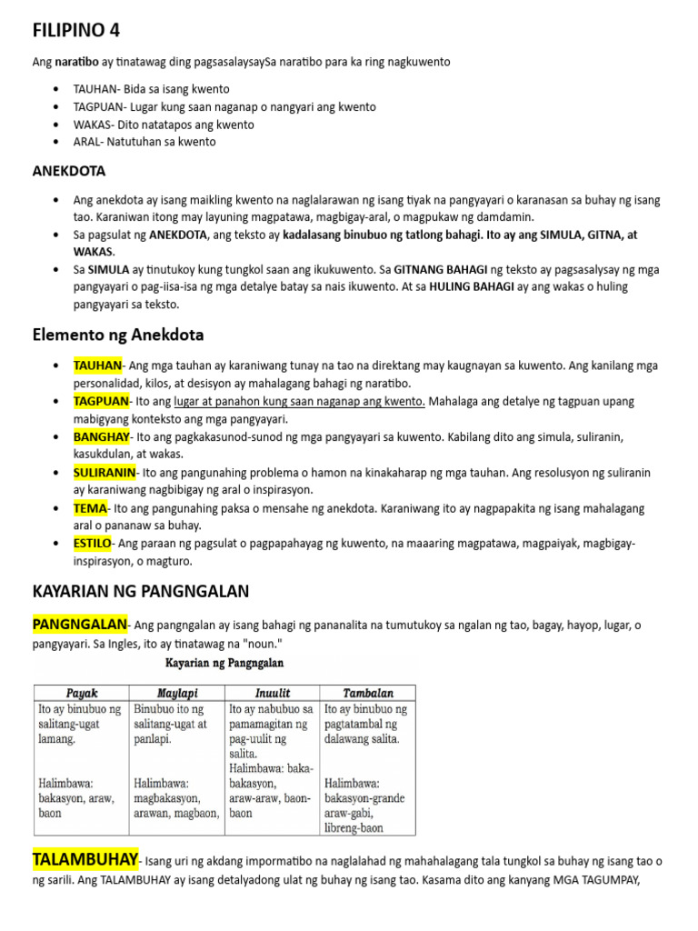 FILIPINO 4 (Notes) | PDF