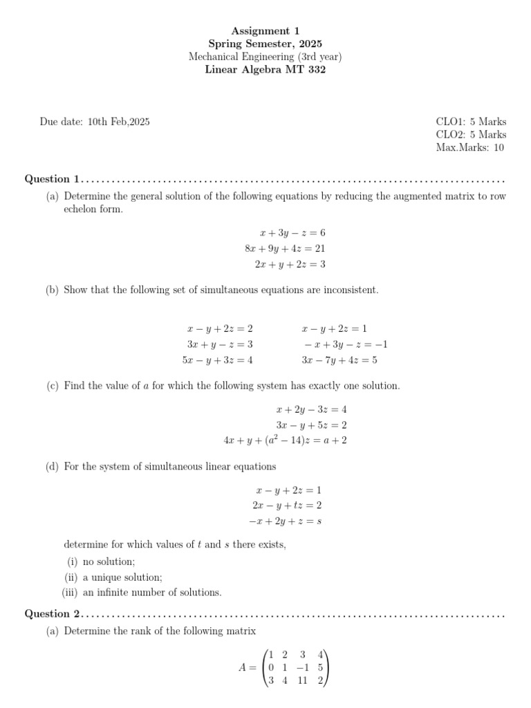 Linear Algebra Assignment | PDF | Mathematical Concepts | Applied ...