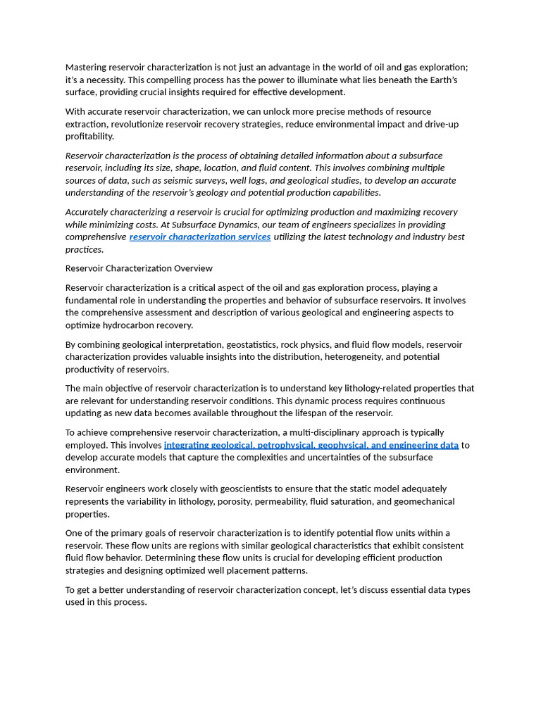 Essential Guide to Reservoir Characterization | PDF | Petroleum Reservoir | Geology