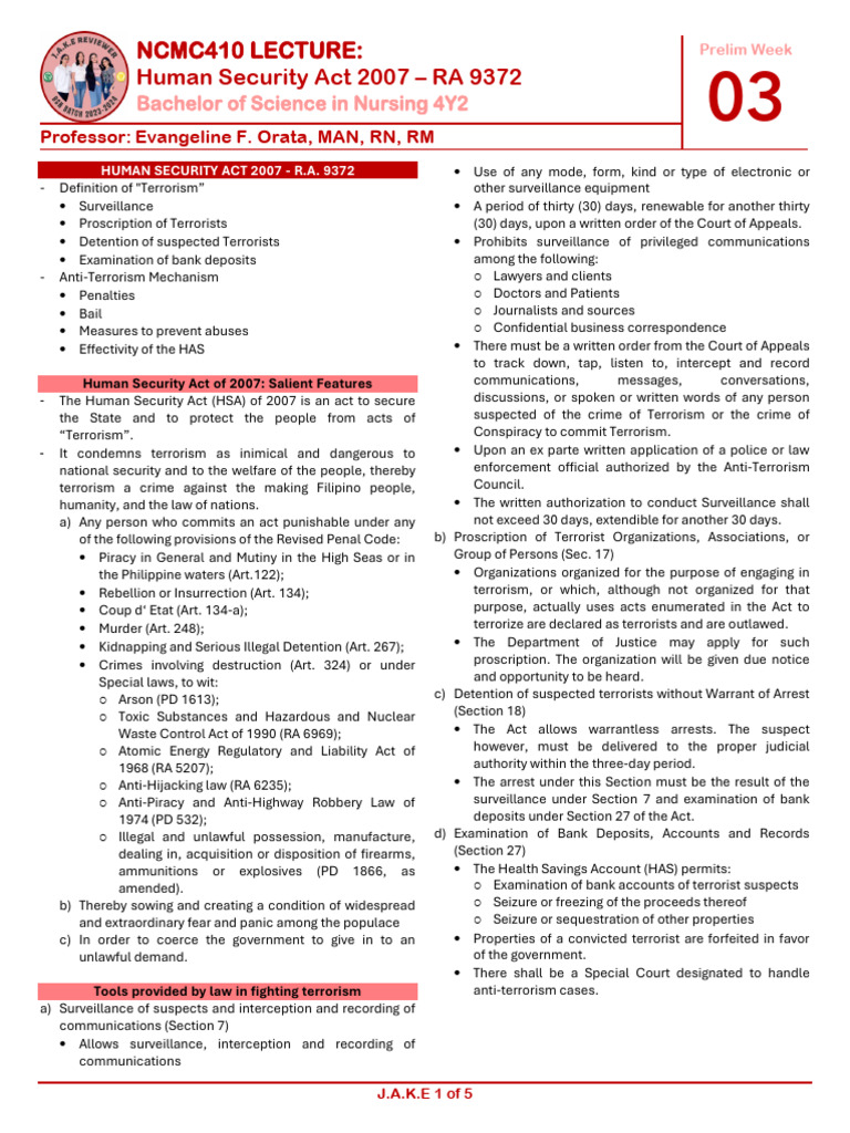 WEEK 3 - Human Security Act 2007 | PDF | Detention (Imprisonment) | Bail