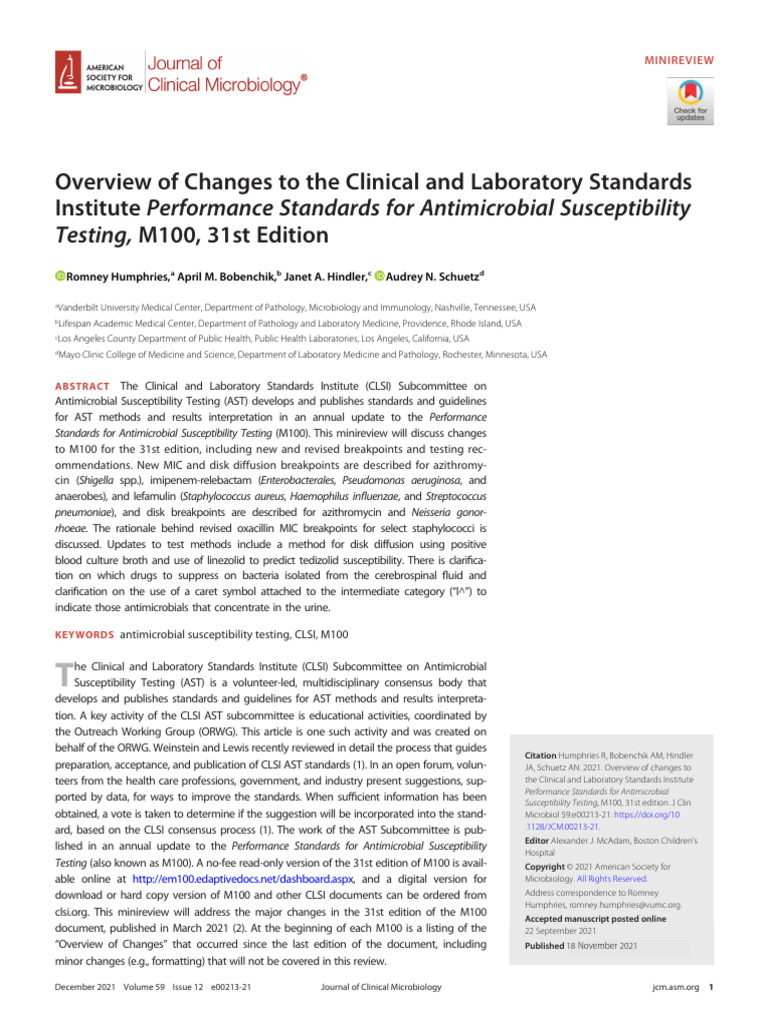 Humphries Et Al 2021 Overview of Changes To The Clinical and Laboratory ...