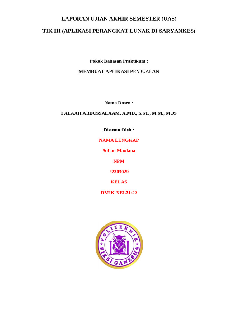 Laporan Uas Tik III-1 | PDF