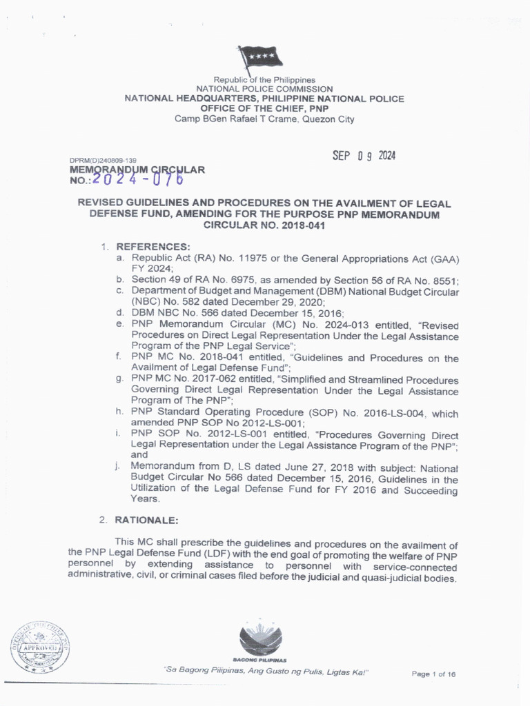 PNP MC No. 2024 076 Revised Guidelines and Procedures On The Availment ...