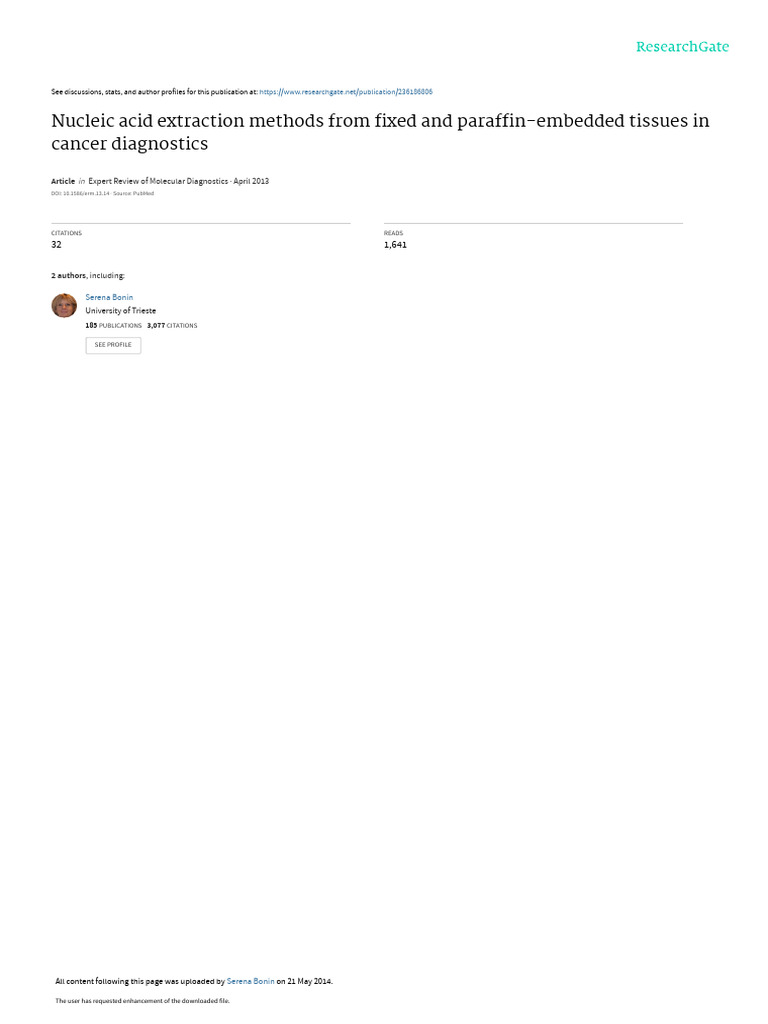 Nucleic Acid Extraction Methods From Fixed and Paraffin Embedded ...