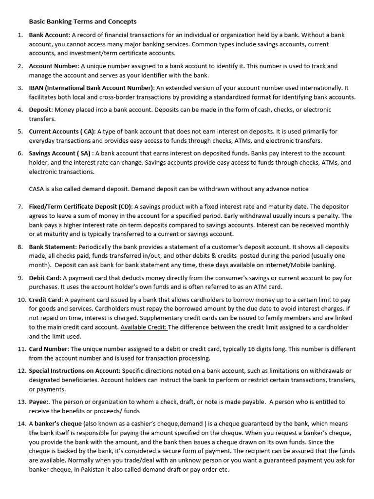 Basic Banking Terms and Concepts For Interview | PDF | Loans | Banks