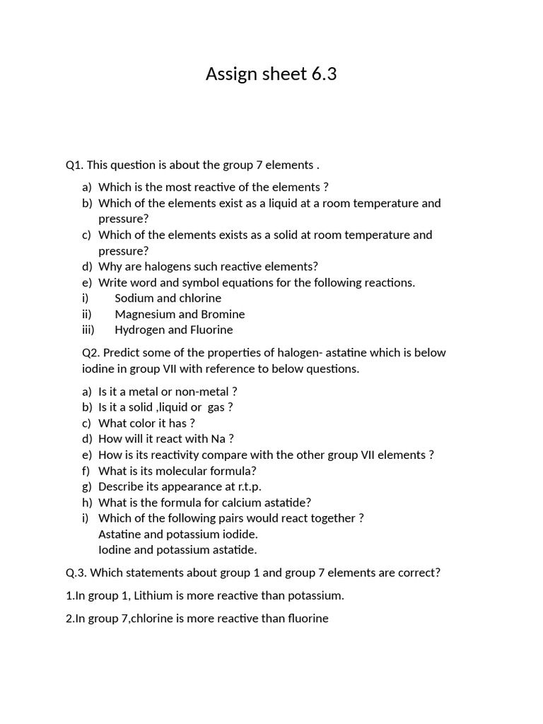 Group 7 Elements Assignment Questions | PDF