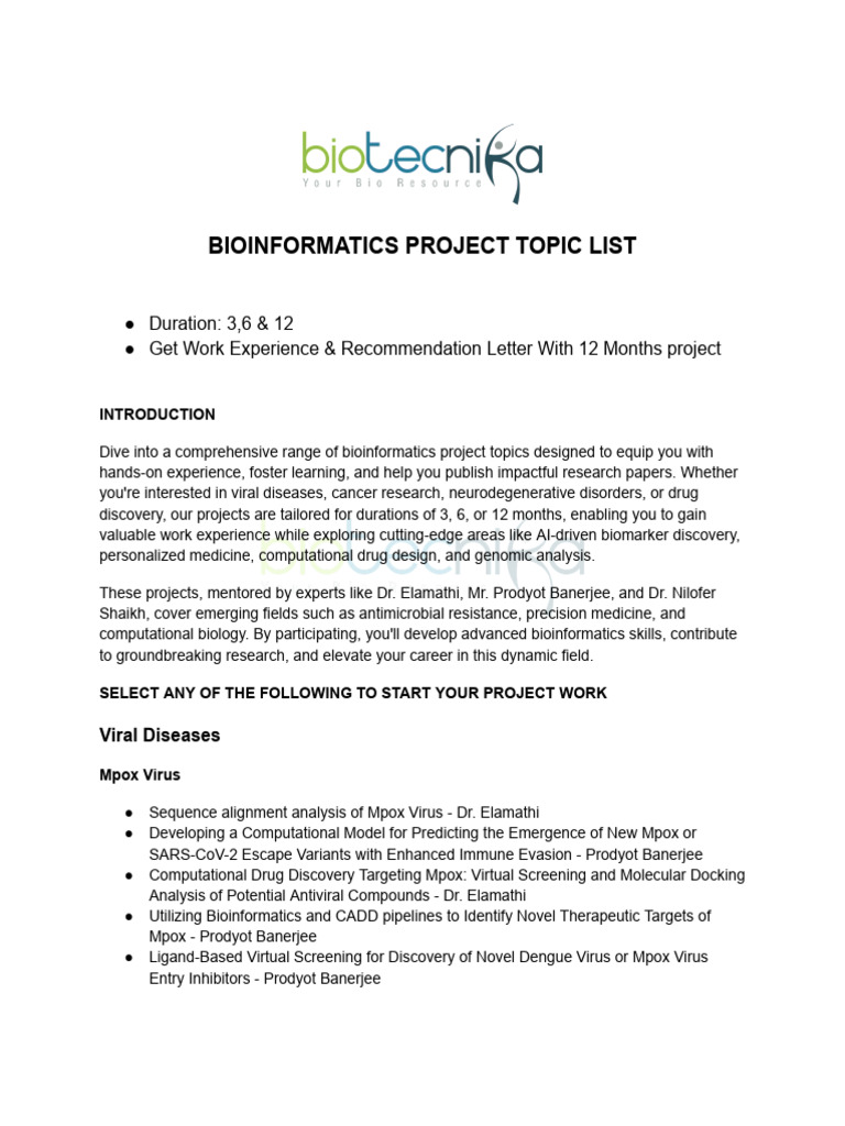 Bioinformatics Project List Latest 2025 | PDF | Personalized Medicine ...