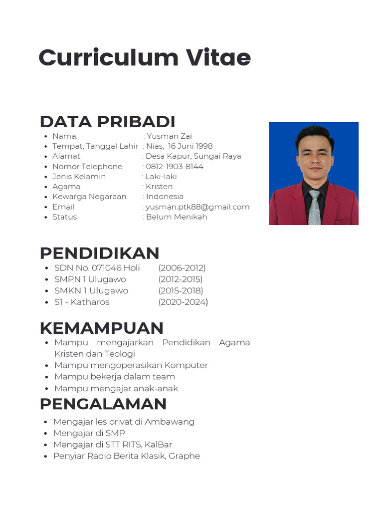 Curriculum Vitae: Data Pribadi | PDF