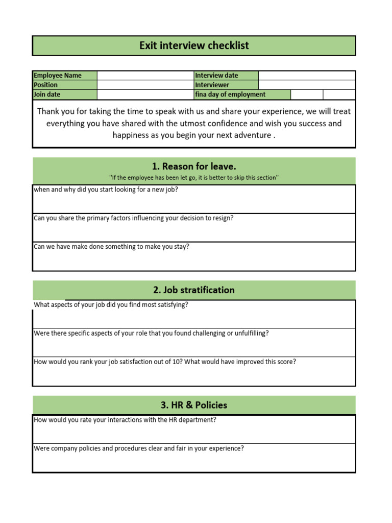 Exit interview checklist | PDF | Workplace | Social Psychology