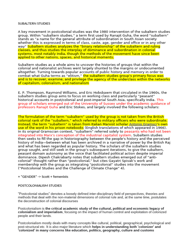 Subaltern Studies in Postcolonialism | PDF | Postcolonialism | Liberal ...