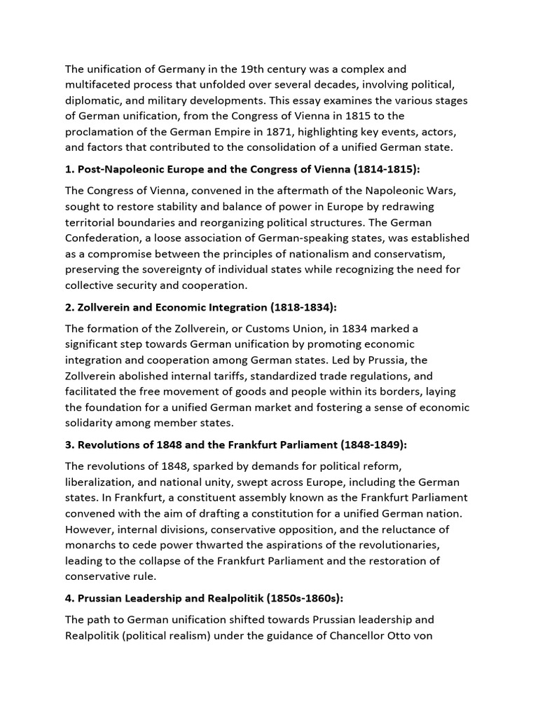 Stages of 19th Century German Unification | PDF | German Empire ...