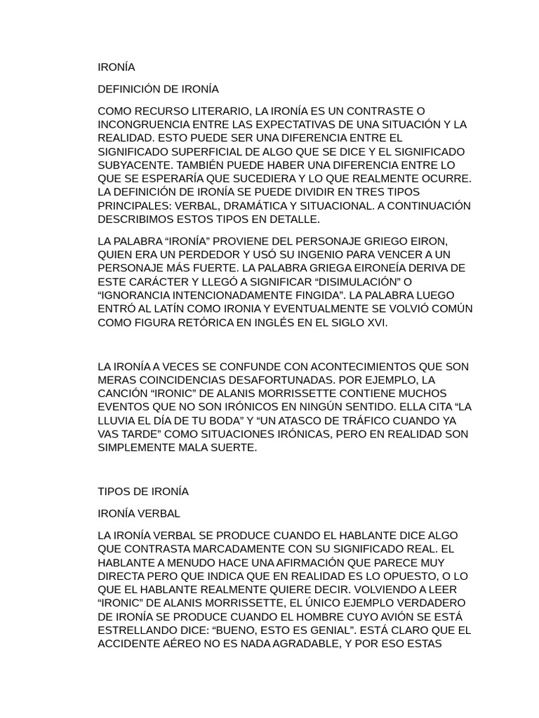 Tipos de Ironía y Ejemplos Comunes | PDF | Ironía | OTELO