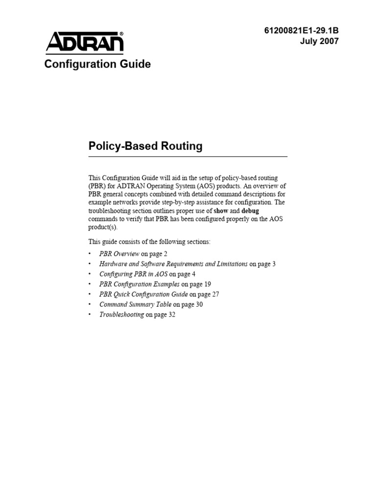 Configuring Policy Based Routing in AOS-(61200821E-29.1B) | PDF