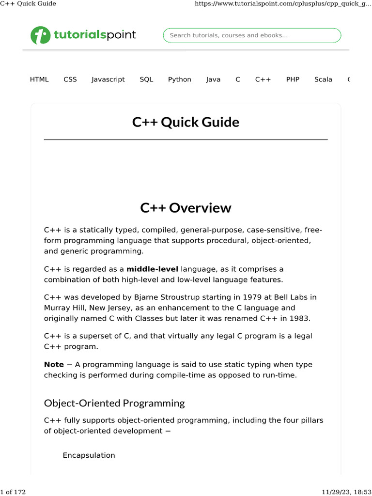 C++ Quick Guide | PDF | C++ | Information Technology