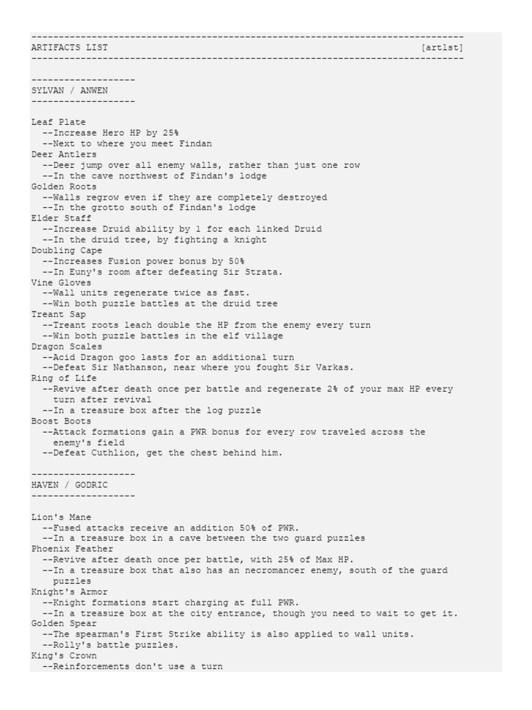Artifacts List | PDF
