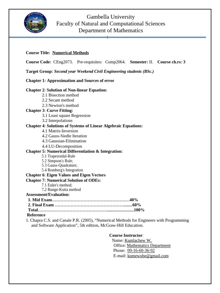 Numerical Methods Course Outline - Weekend | PDF