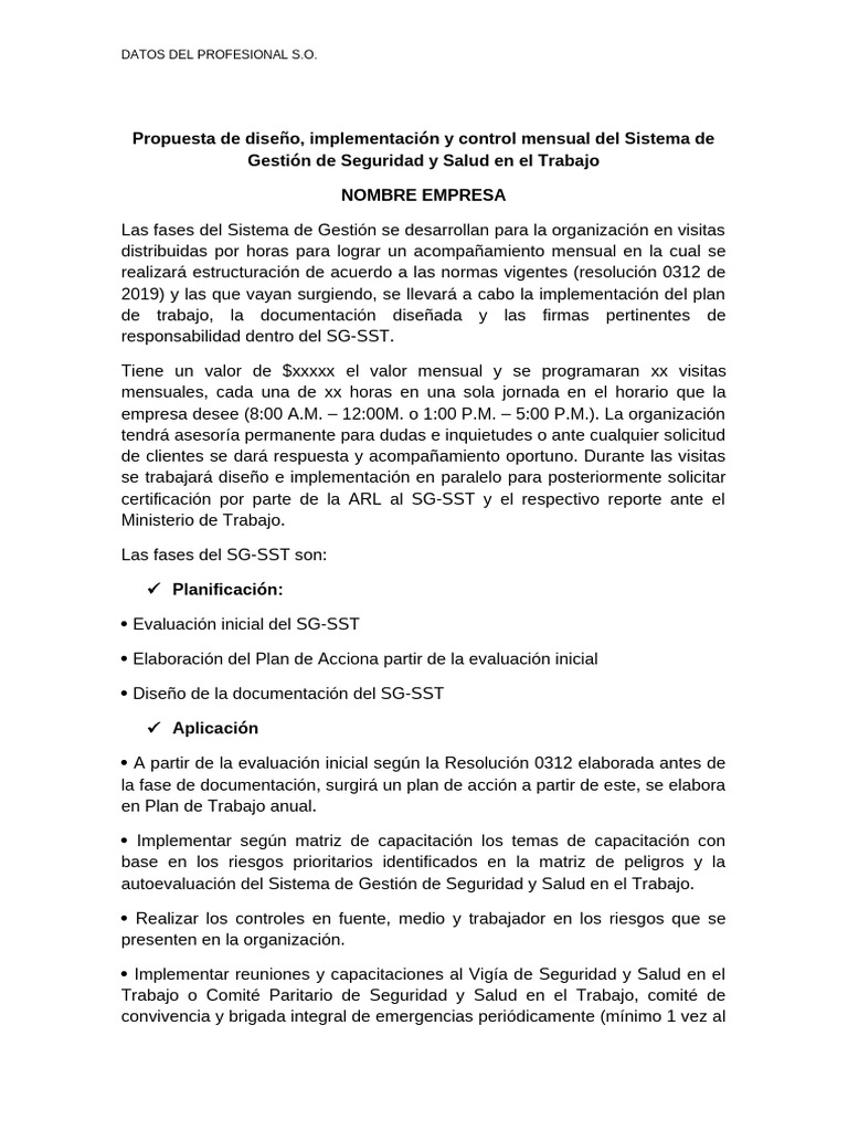 Propuesta SG-SST Modelo | PDF