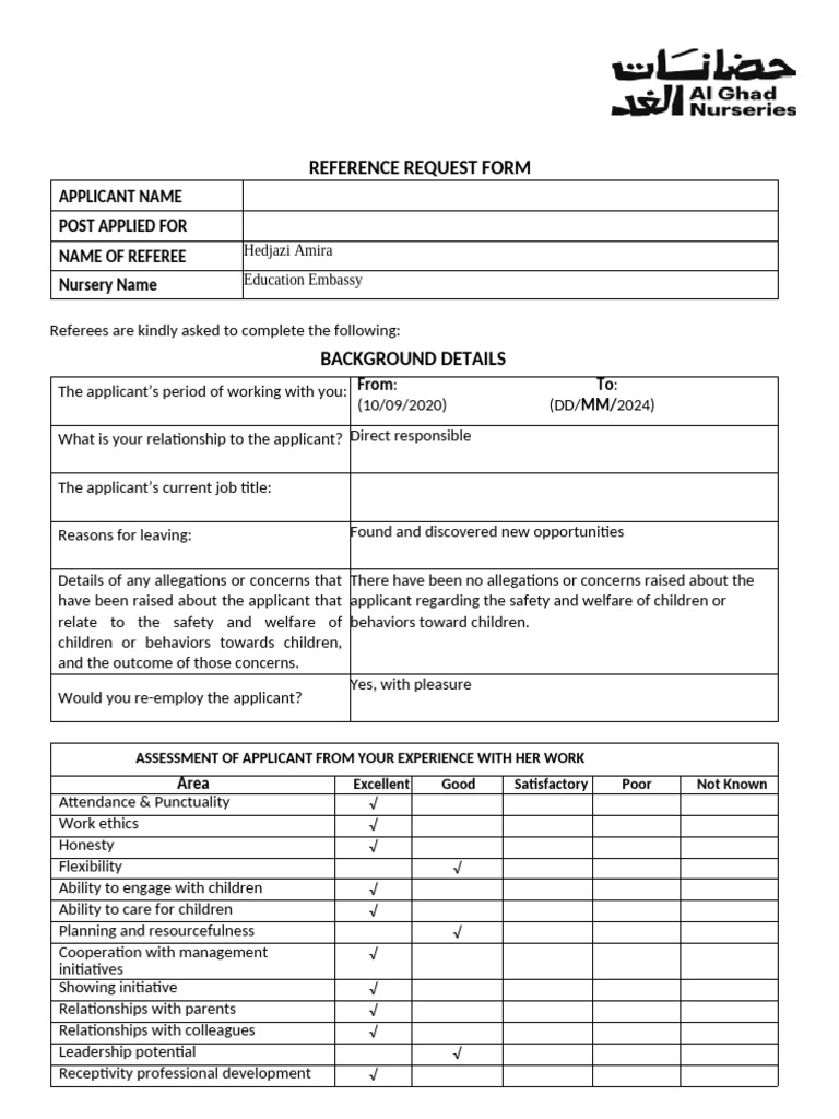 Nursery Reference Request Form | PDF | Preschool | Family