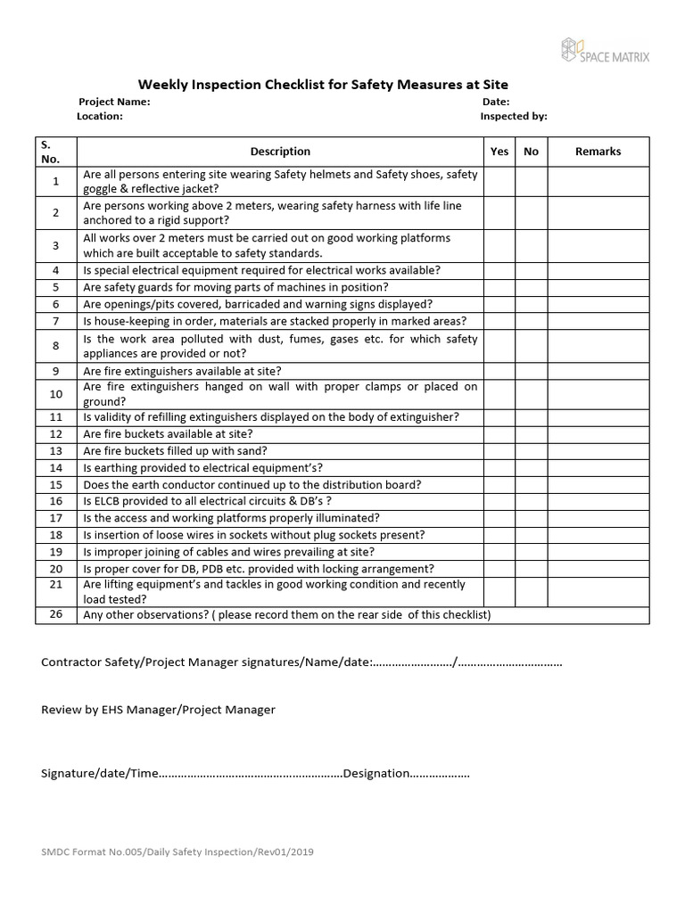 EHS-005-Weekly Safety Inspn Cheklist | PDF