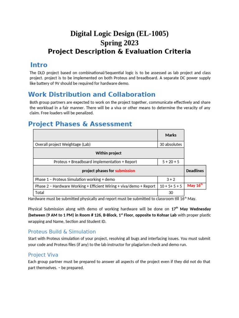 DLD Spring 23 Project Guidelines | PDF | Computer Engineering | Computing