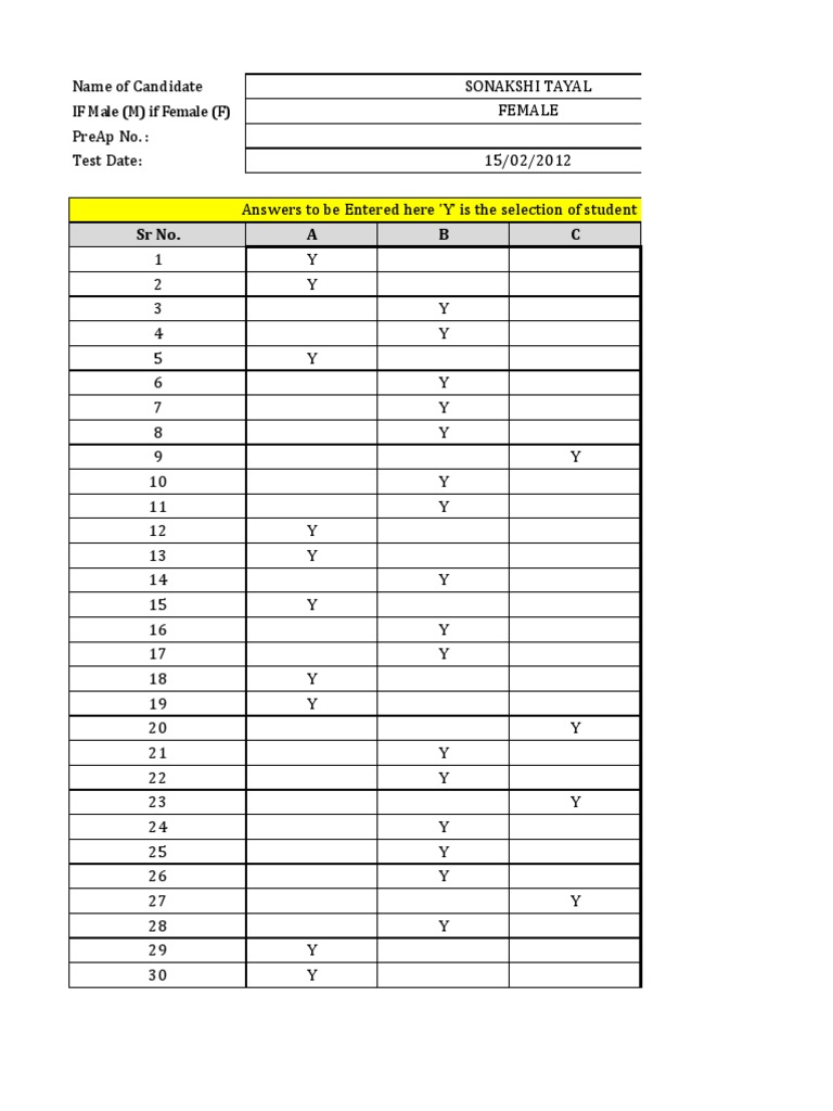 Answer Sheet - 16 PF Score Card 2